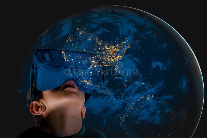 Child Using New Virtual Reality, VR Cardboard Glasses Stock Photo ...