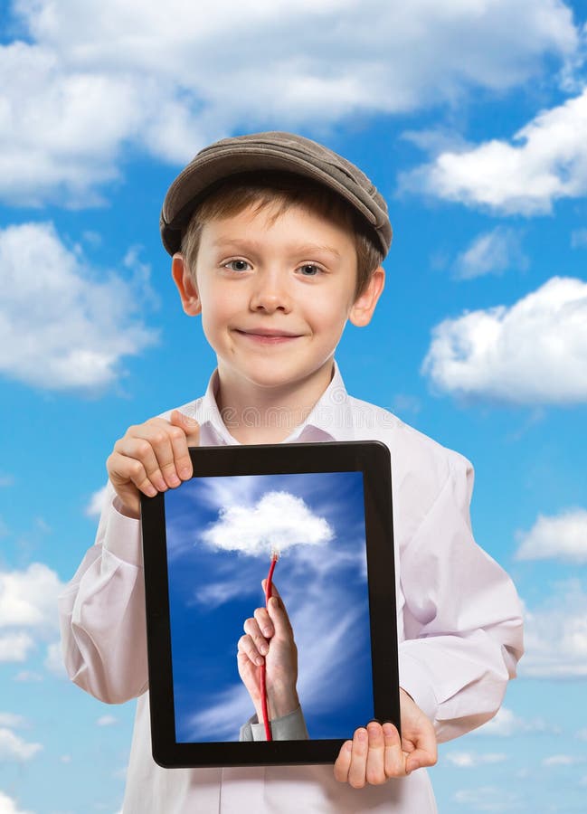 Child using a tablet PC stock photo. Image of network - 35403254