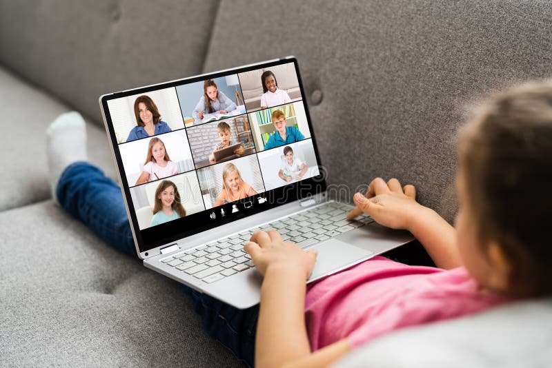 Child Video Videoconference Call on Laptop Stock Image - Image of house ...