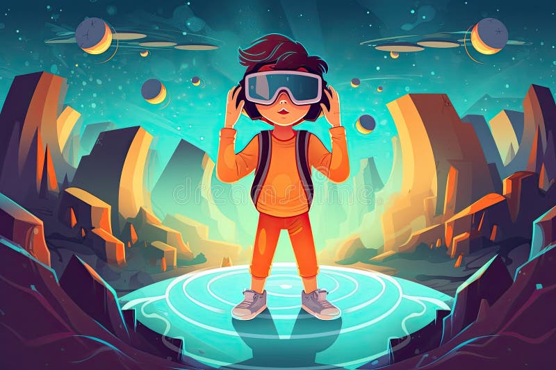 Child with Virtual Reality Glasses in Fantasy World Stock Illustration ... Child with Virtual Reality Glasses in Fantasy World Stock Illustration ...