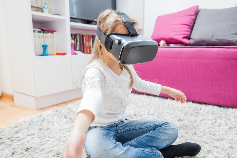 Child with Virtual Reality Headset Stock Image - Image of girl, headset ...