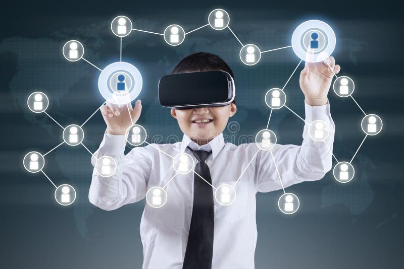Child with Virtual Reality and Network Stock Photo - Image of internet ...