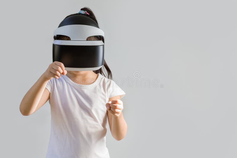 Child with Virtual Reality, VR, Headset Studio Shot Isolated on White ...