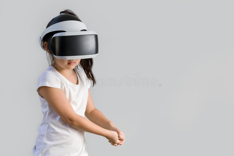 Child with Virtual Reality, VR, Headset Studio Shot Isolated on White ...