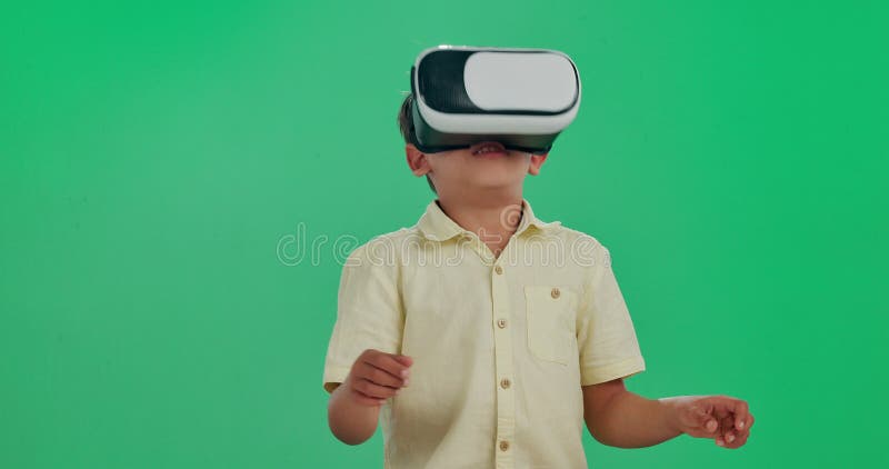 Child, Vr and Future with Green Screen for Interaction, 3D Experience ...