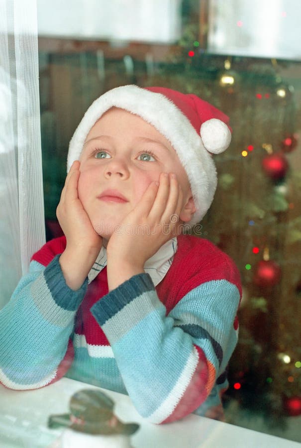Child Waiting for a Santa Behind Window Stock Image - Image of ...