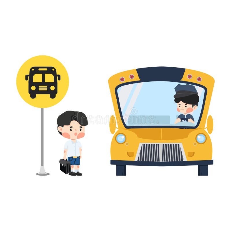 Child Waiting for the School Bus Stock Vector - Illustration of group ...