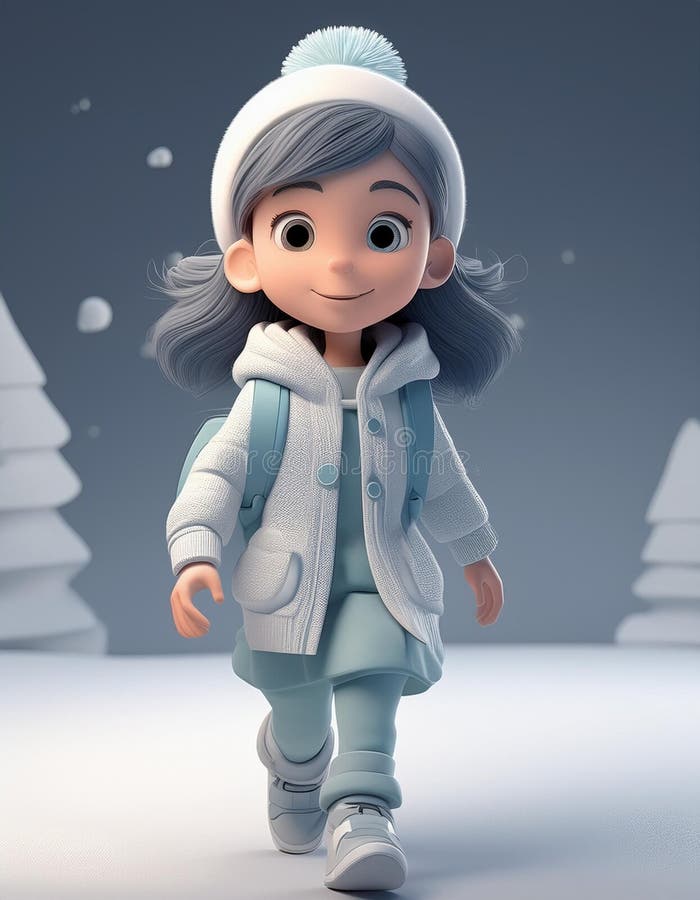 Child Walking in the Snow 3d Cartoon Stock Illustration - Illustration ...