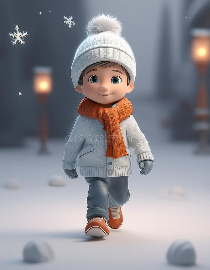 Child Walking in the Snow 3d Cartoon Stock Illustration - Illustration ...