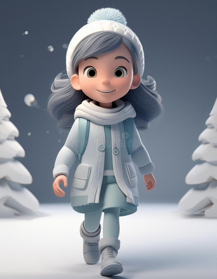 Child Walking in the Snow 3d Cartoon Stock Illustration - Illustration ...