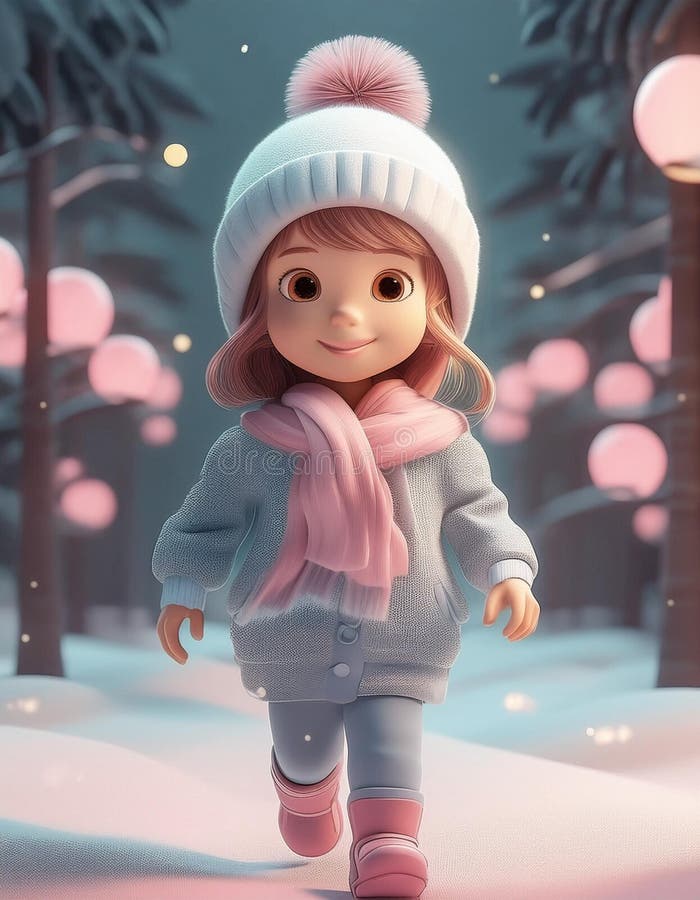 Child Walking in the Snow 3d Cartoon Stock Illustration - Illustration ...