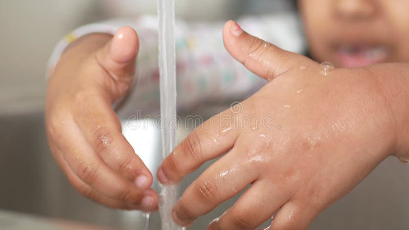 Child, Washing Hands and Water with Soap in Bathroom with Sanitary ...