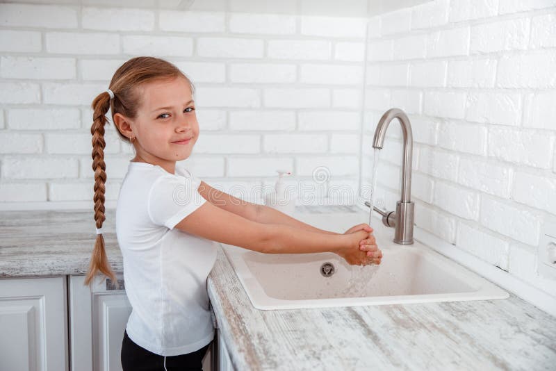 Child Washing Hands with Soap and Water. Hygiene of the Child Stock ...