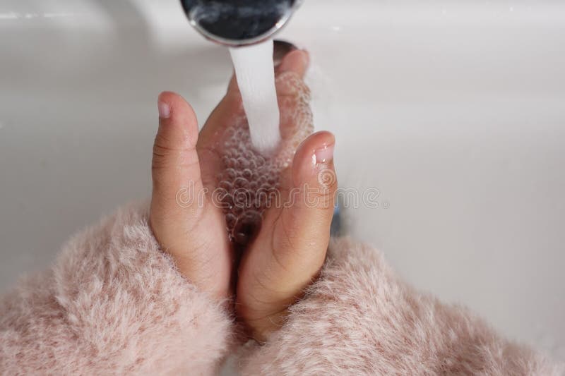 Child Washing Hands with Warm Water Stock Image - Image of little, home ...