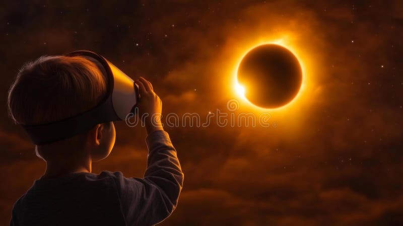 Child Watching Solar Eclipse through Virtual Reality Glasses Stock Illustration - Illustration ...