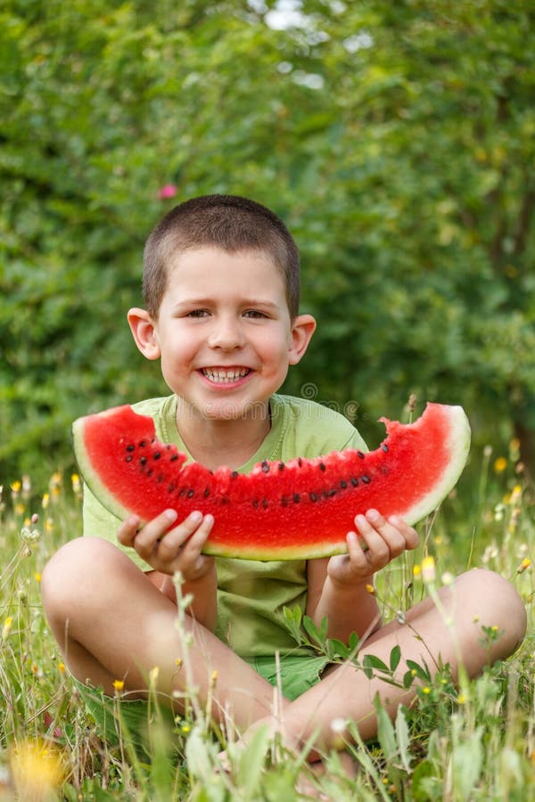 Child with watermelon stock photo. Image of picnic, outsides - 43264524
