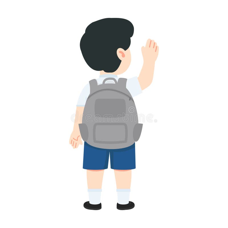 Child Waving Goodbye with Backpack Stock Illustration - Illustration of ...
