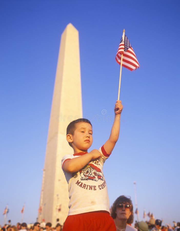 Child Waving a Miniature American Flag Editorial Stock Photo - Image of ...