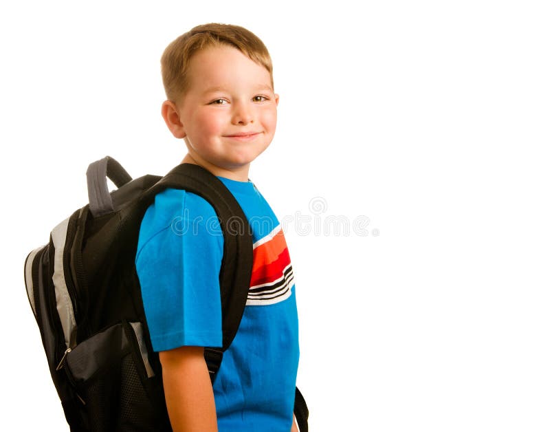 Child Wearing Backpack Isolated on White Stock Image - Image of ...