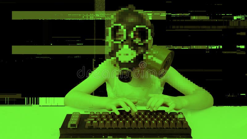 Child Wearing Gas Mask Using Computer Keyboard Stock Video - Video of ...