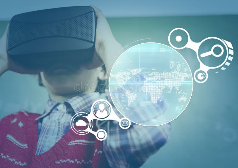 Child Wearing VR Virtual Reality Headset with Interface Stock Photo ...