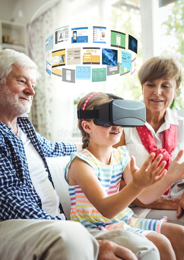 Child Wearing VR Virtual Reality Headset with Interface and ...