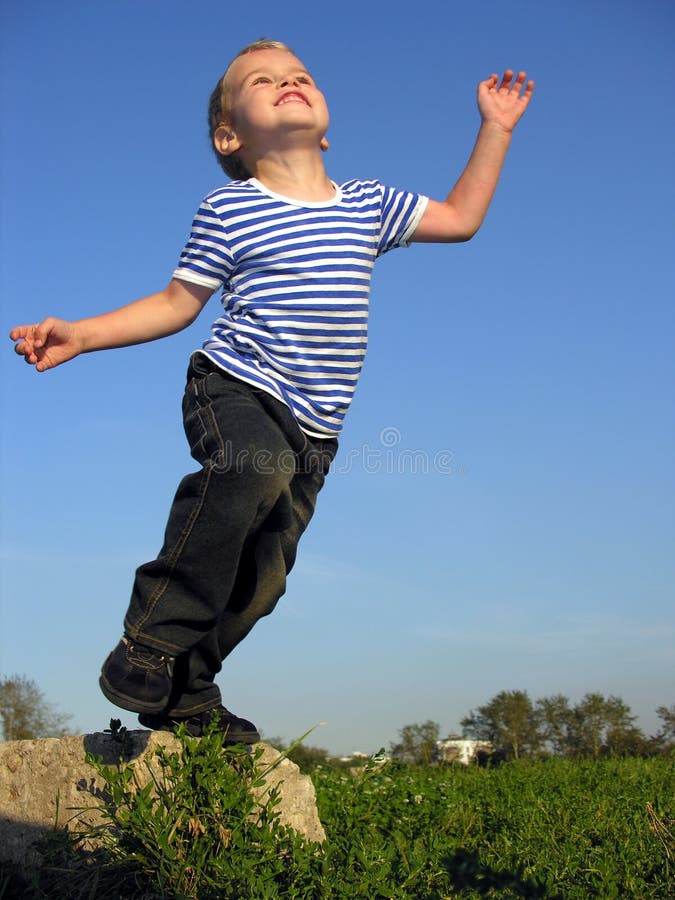 Happy Smiling Child Jumping Free Stock Photo - Image of leaping ...