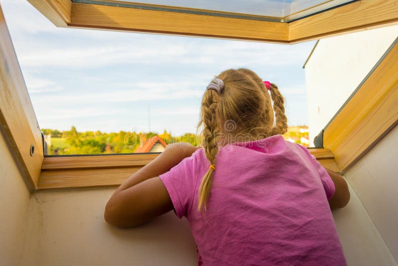 Child in the window stock photo. Image of roof, home - 61301124