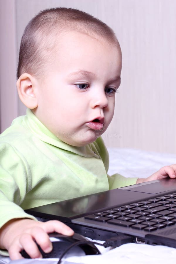Child Working at a Computer Stock Image - Image of born, care: 22715089