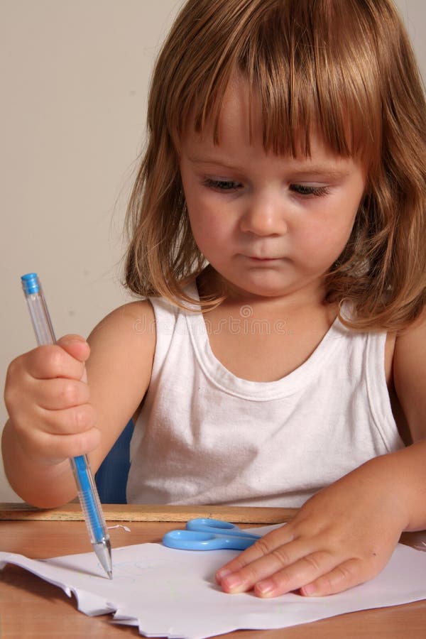 Child writing stock photo. Image of scissors, emotion - 1335326