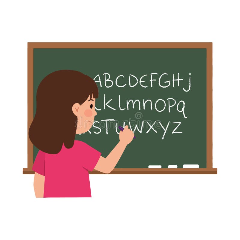 Child Writing on Chalkboard in Flat Vector Illustration Style Stock ...