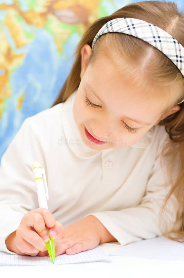 Child is Writing in Preschool Stock Image - Image of girl, home: 33512241
