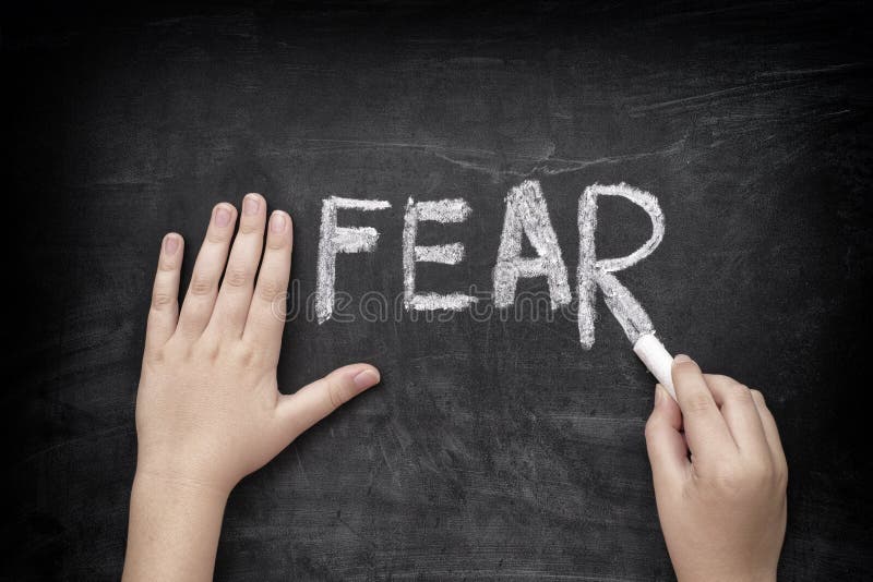 Child Writing Word Fear on Blackboard Stock Image - Image of fear ...