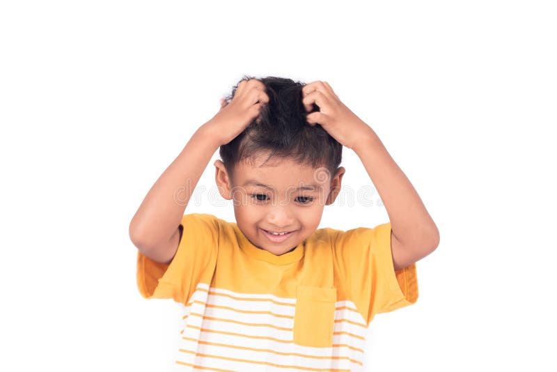 Childe Asian Little Boy Scratching Head Stock Image - Image of modern ...