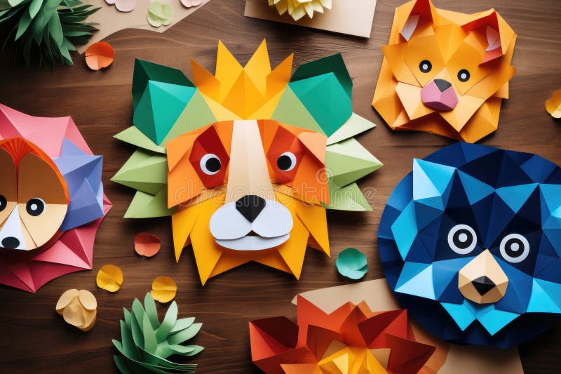 Childhood Creativity: Hands-on Paper Animal DIY Project, Top View Stock ...