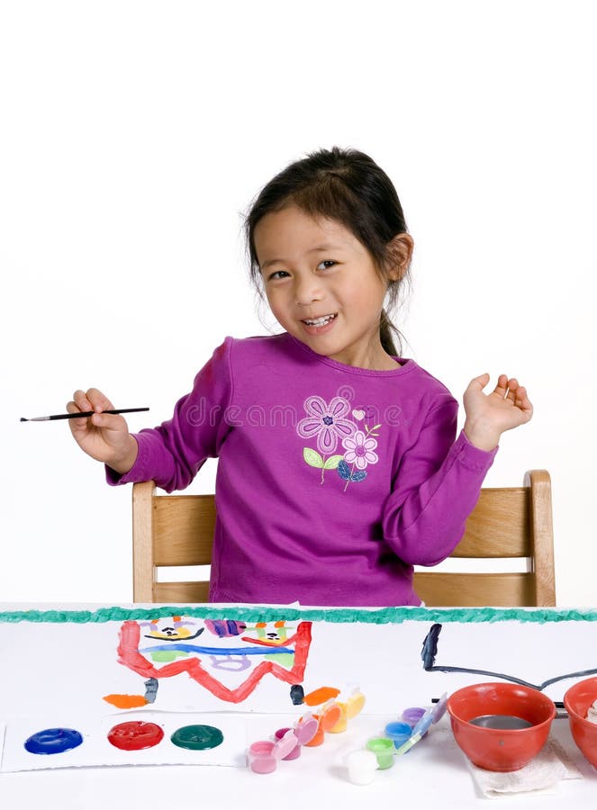 Child Paint Picture in Preschool. Stock Photo - Image of painter, draw ...
