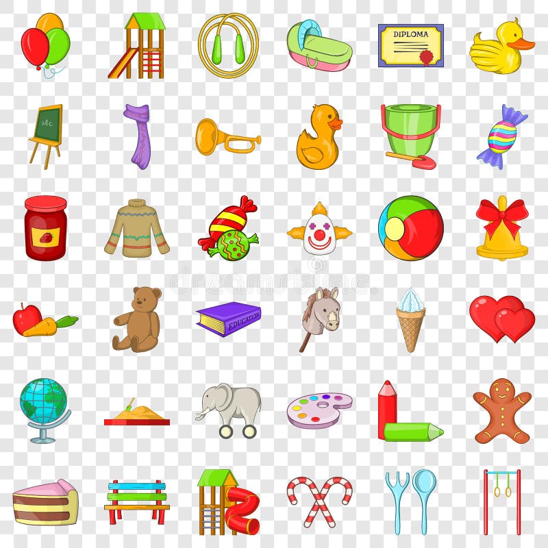 Childhood Play Icons Set, Cartoon Style Stock Vector - Illustration of ...