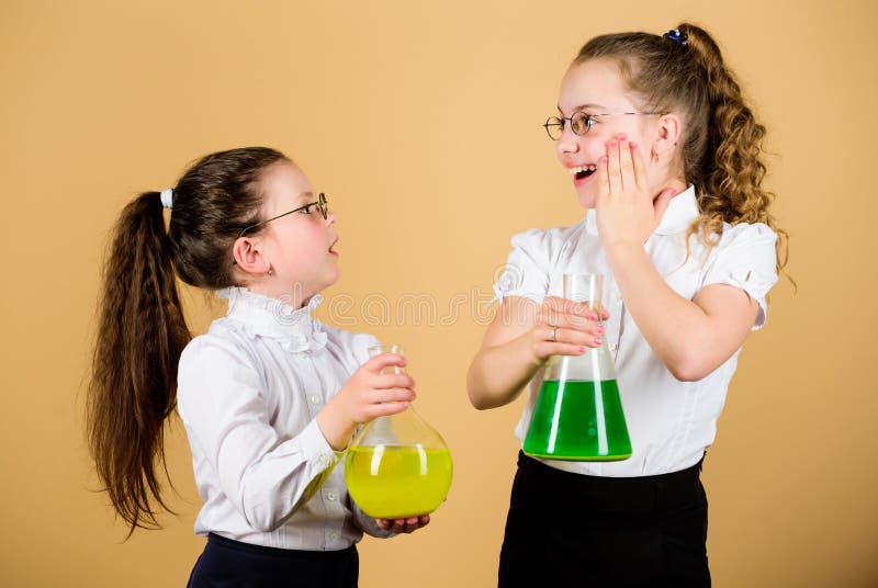 Experimenting Together. Kids Adorable Friends Having Fun in School ...