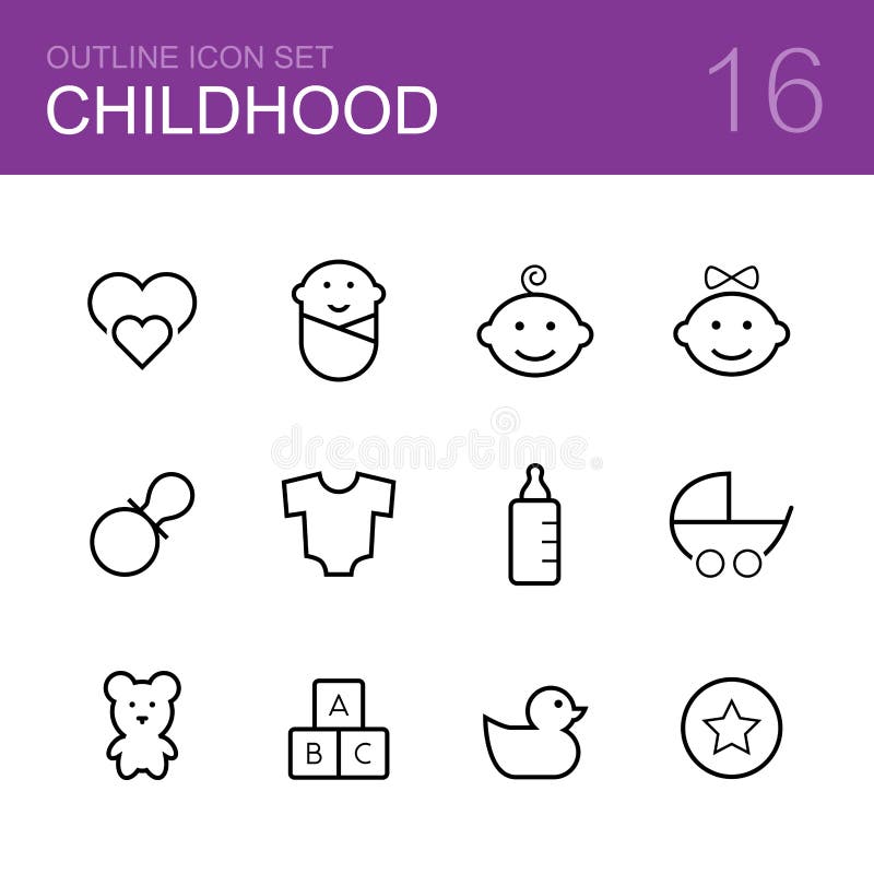 Childhood Vector Outline Icon Set Stock Vector - Illustration of feed ...
