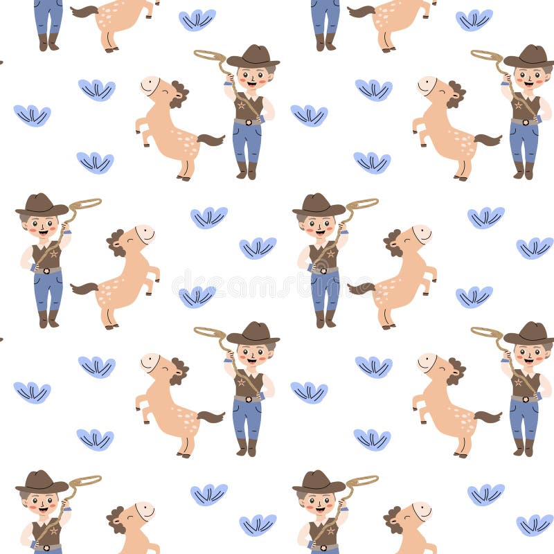 Childish Cowboy Patterns for Kids Design Featuring Playful Western ...