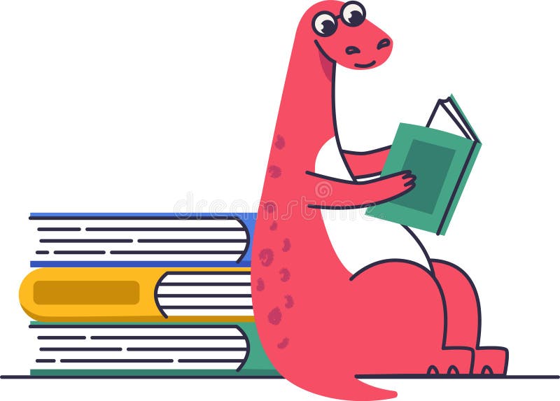 Childish Dinosaur Reading Book Stock Illustration - Illustration of ...