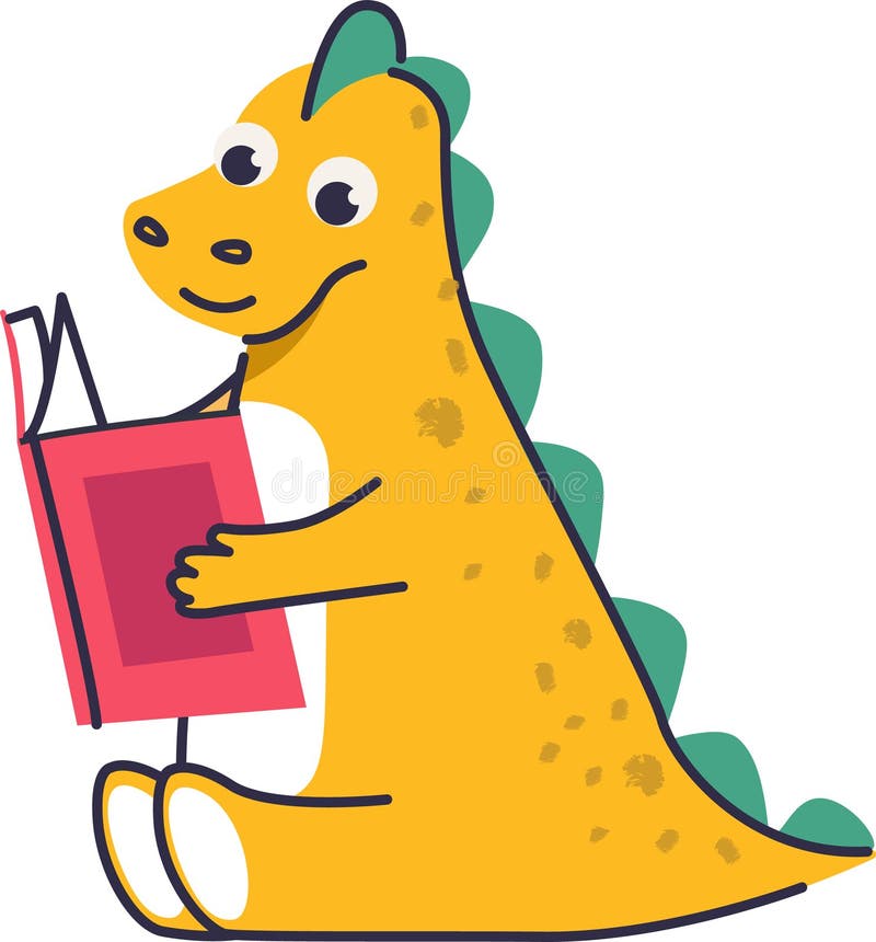 Childish Dinosaur Reading Book Stock Illustration - Illustration of ...