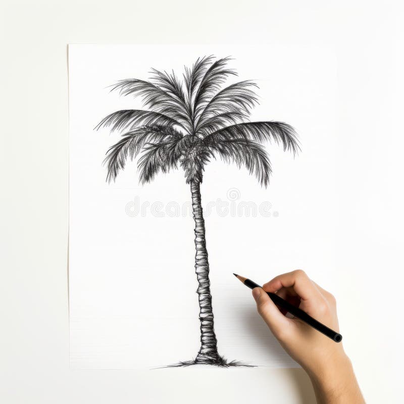 Childish Drawing of a Palm Tree: Monochromatic Artwork with Precise ...