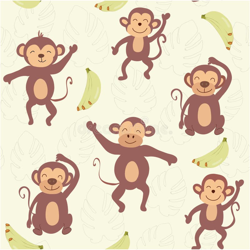 Childish Jungle Texture with Monkeys and Jungle Elements. Seamless ...