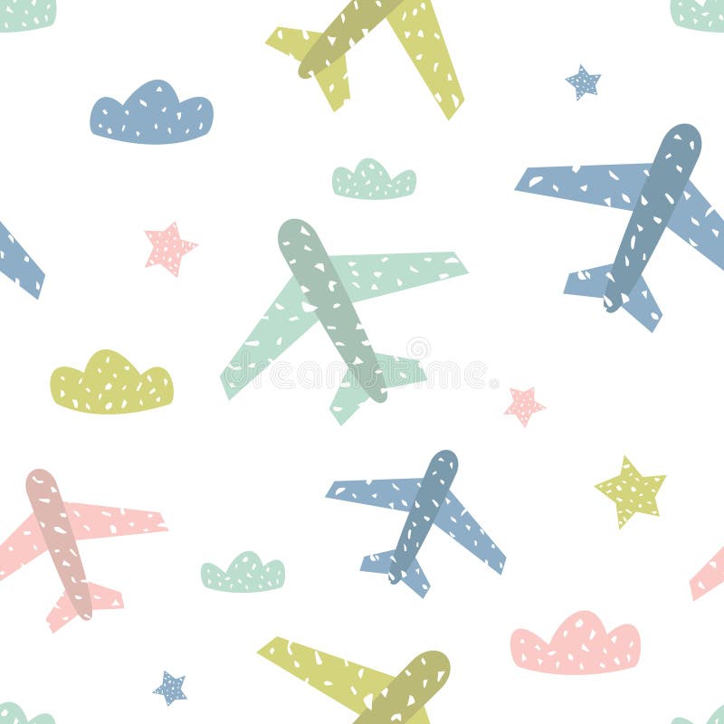 Childish Seamless Pattern with Cute Airplanes Stock Vector ...