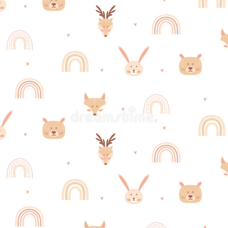 Childish Seamless Pattern with Cute Forest Animals. Children`s Boho ...