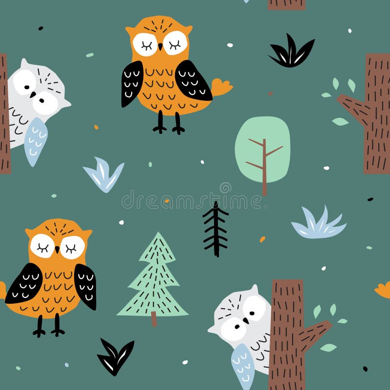 Childish Seamless Pattern with Cute Owl . Creative Texture for Fabric ...