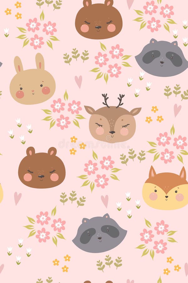 Childish Seamless Pattern with Cute Spring Animals. Vector Graphics ...