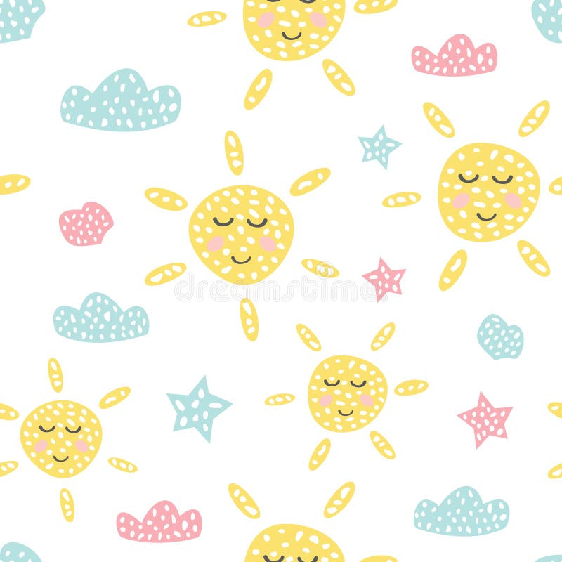 Childish Seamless Pattern with Cute Sun. Creative Texture for Fabric ...