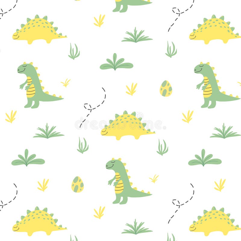 Childish Seamless Pattern with Dinosaurs. Hand Drawn Illustration with ...